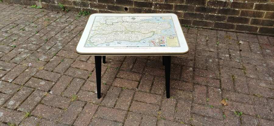 Vintage Retro Caxton Map 60s Coffee Table Saxton’s Map Of Kent, Sussex ...
