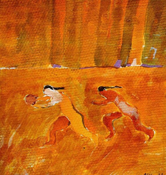 Atis Ievins The Game. 1973, Paper, Tempera, 19x18 Cm 1973 | Vinterior