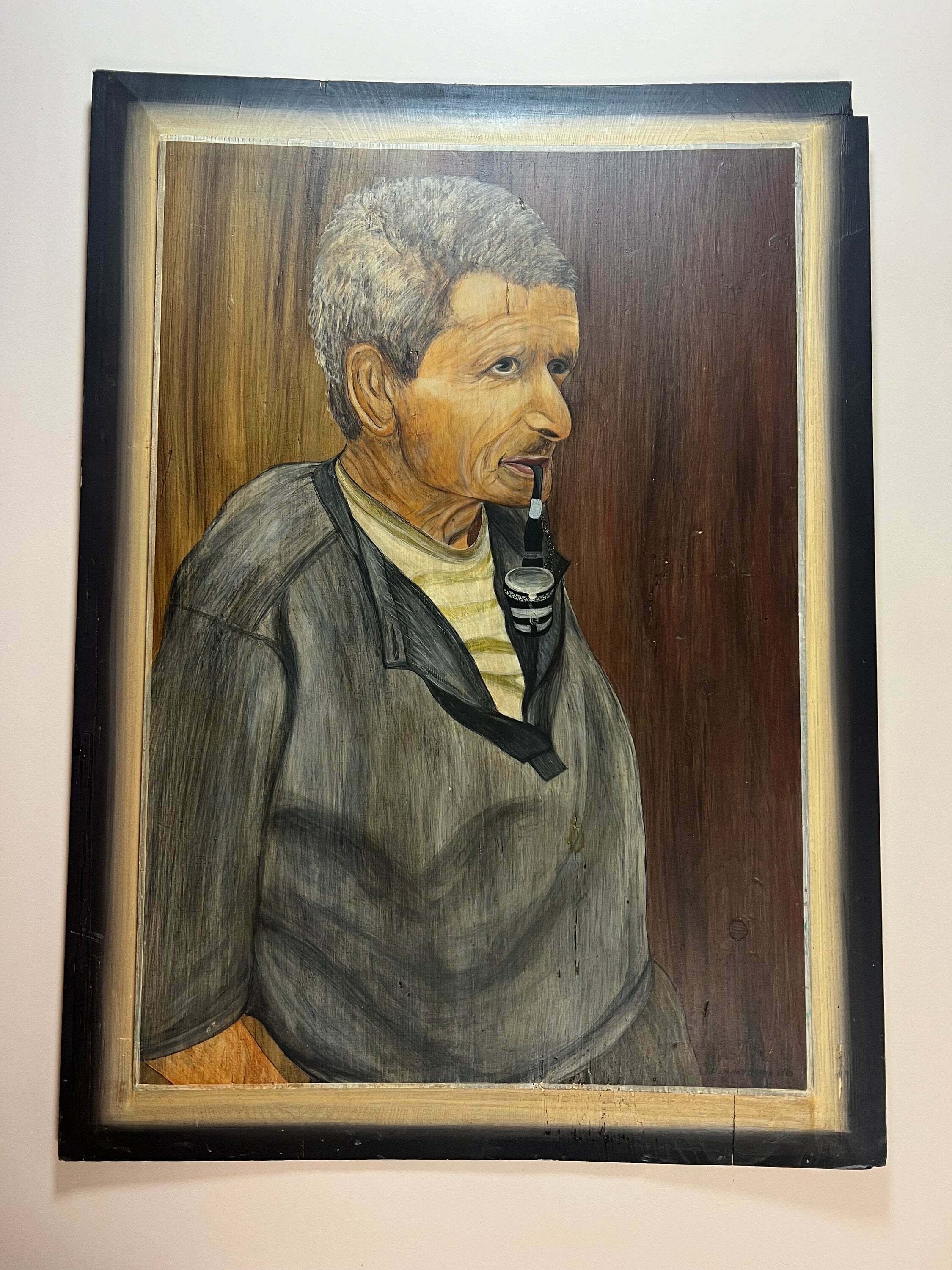 Swiss Painting Of Old Man With A Pipe, Vintage Male Portrait, Original ...