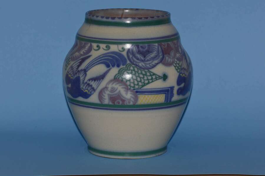 Art Deco 1920's Carter, Stabler & Adams Vase Bluebird Trellis Pattern ...