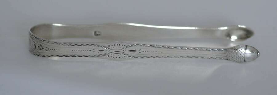 Hester Bateman Bright Cut Georgian Silver Sugar Tongs Acorn Design ...