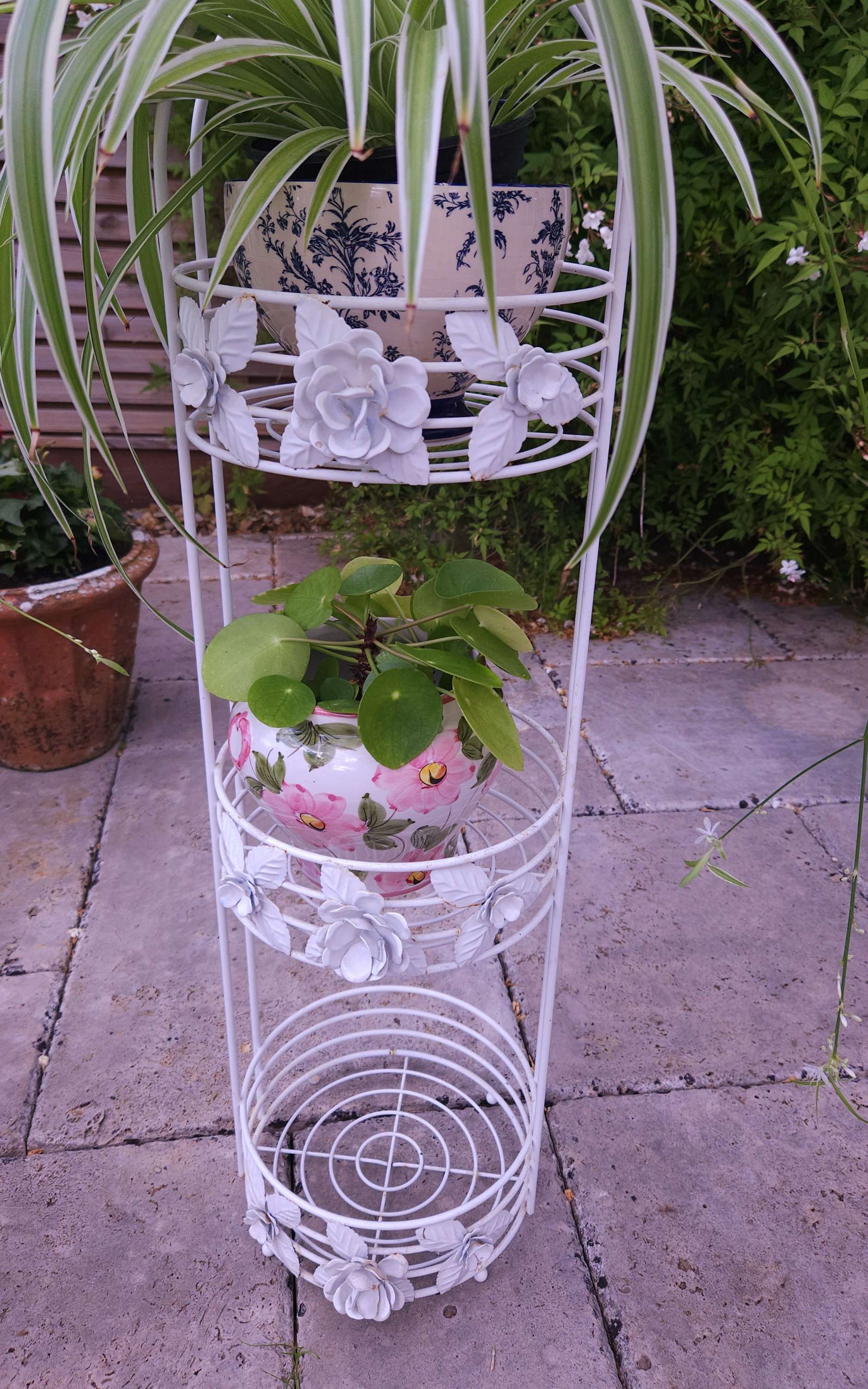 Three Tiered White Vintage Plant Stand Or Bathroom Storage