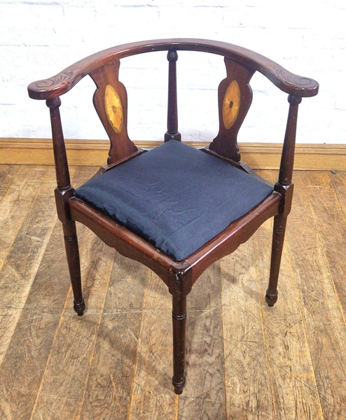 Antique Inlaid Bow Back Corner Chair Hall Chair | Vinterior