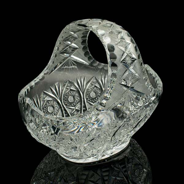 Vintage Crystal Fruit Trug, English, Cut Glass, Decorative Basket, Mid ...