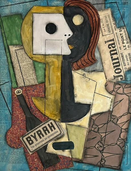 1900s French Cubism Collage/Gouache On Panel. Portrait Of Woman ...