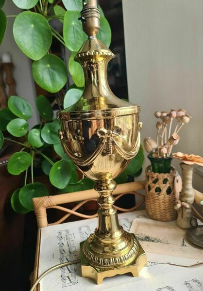 Vintage Brass Bows Accents Table Lamp Oka Style Heavy Country Home ...