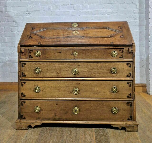 Antique Rustic Solid Wood Oak Continental Large Bureau Writing Desk ...