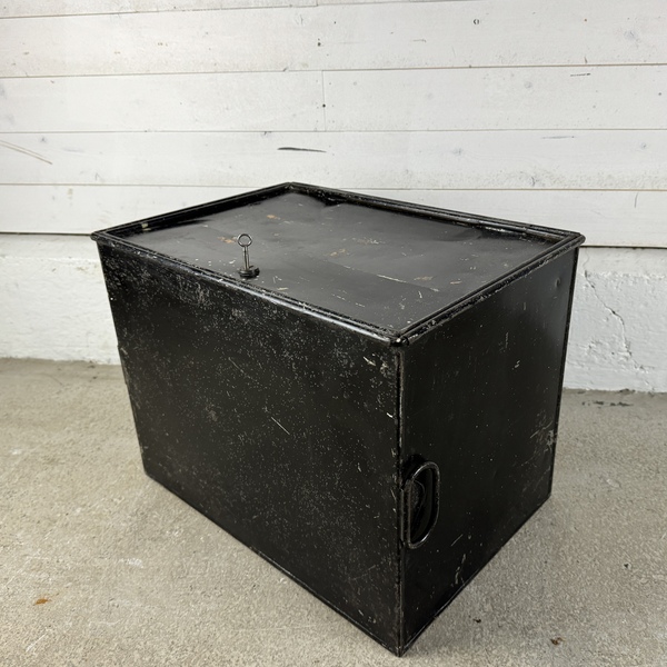 Vintage Black Painted Steel Lock Box With Key | Vinterior