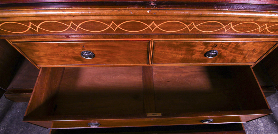 Victorian Sheraton Revival Inlaid Breakfront Wardrobe 19th C | Vinterior