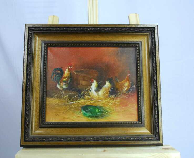 Vintage Mid To Late 20th Century Chickens In A Barn Signed By Keith ...