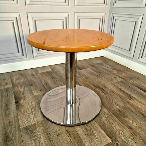 Retro Modernist Heavy Round Wood & Chrome Coffee Side Table Mid Century Modern | Vinterior