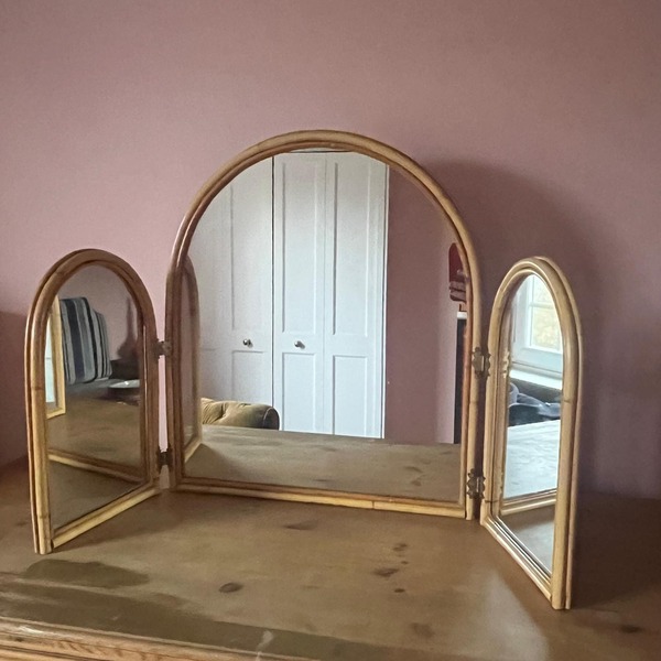 Bamboo / Cane Mirror / Vintage Triptych Mirror | Vinterior