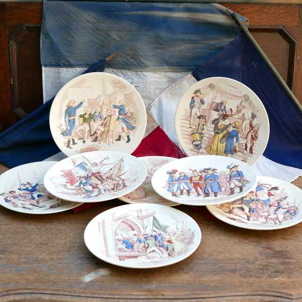 Eight Antique Sarreguemines Talking Plates Celebrating The Centenary Of ...