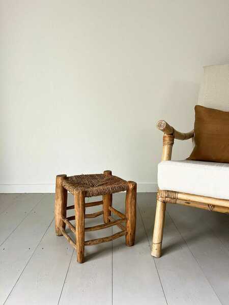 Rustic Woven Rope Stool, Wooden Footstool Plant Side Side Table Wabi ...