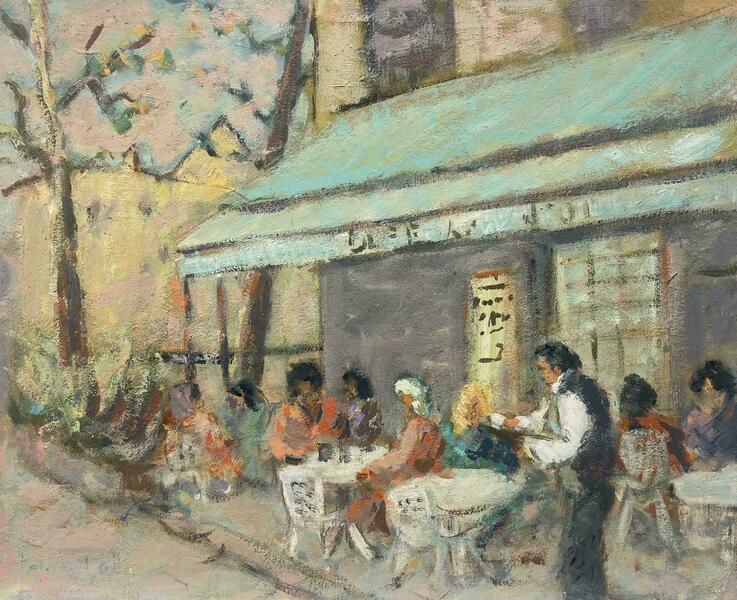 Fanch Lelfigures Sat In A Mellow Outdoor Café Scene Impressionist Oil ...