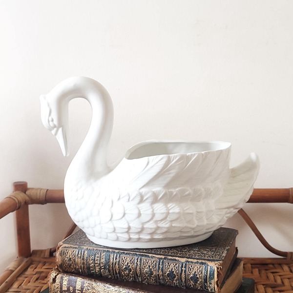60's Large Vintage Graceful Swan Planter Bone China Vase Indoor Plant ...