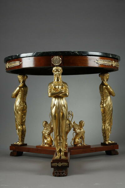 Large Empire Style Pedestal Table In Mahogany And Mahogany Veneer ...