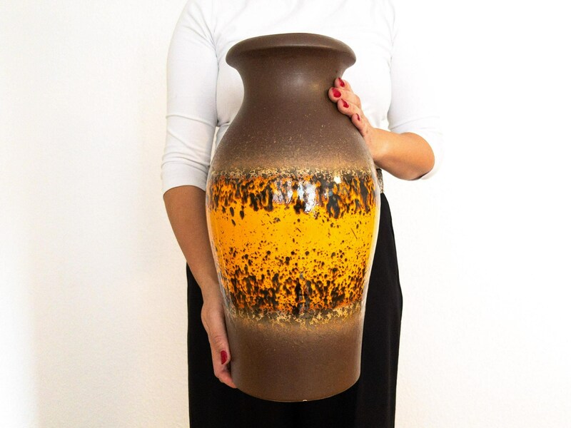 Xl Scheurich Floor Vase West German Pottery Retro Orange And Brown ...