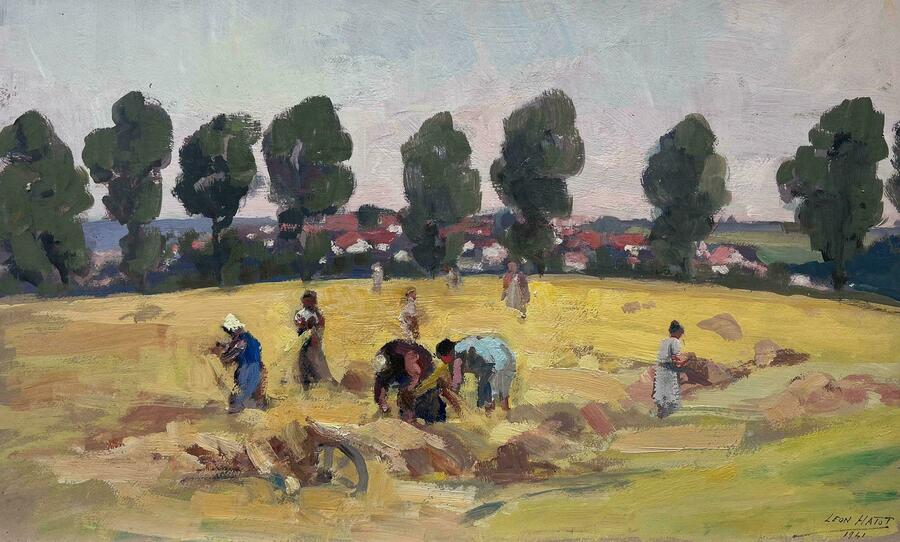 Leon Hatotvintage French Oil Painting Of Harvest Workers In Golden Hay ...