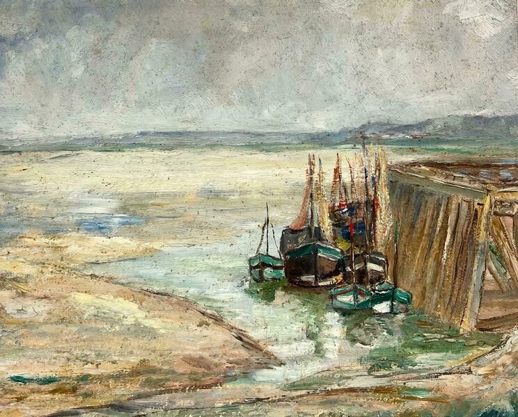 Simone Forgeharbour At Low Tide With Boats By The Pier 1930's French ...