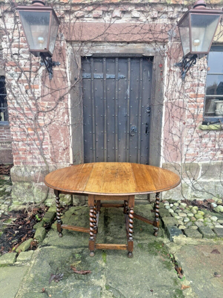 Antique English Barley Twist Oak Rustic Farmhouse Gateleg Dining ...