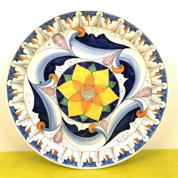 Large Hand Painted Ceramic Wall Plate, G.Arena Sciacca | Vinterior