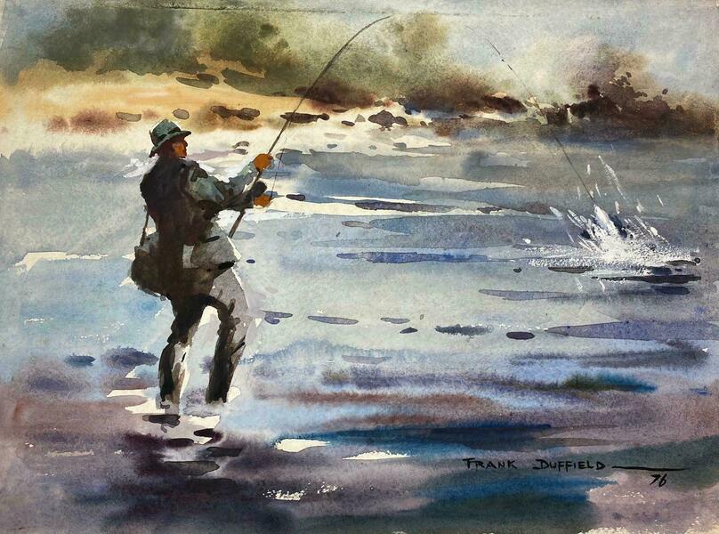 Frank Duffielddouble Sided British Painting Bridge Figure Flyfishing In ...