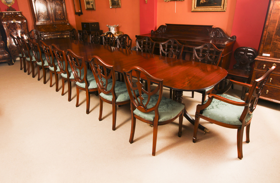 Vintage 17ft Four Pillar Mahogany Dining Table Set 20th C | Vinterior