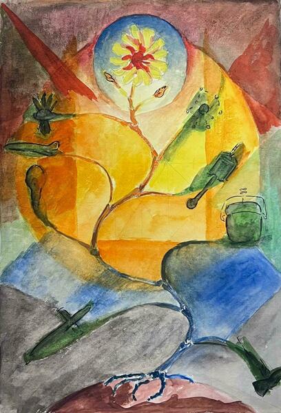 Guy Nicod20th Century French Modernist Sunflower Roots Watercolour ...