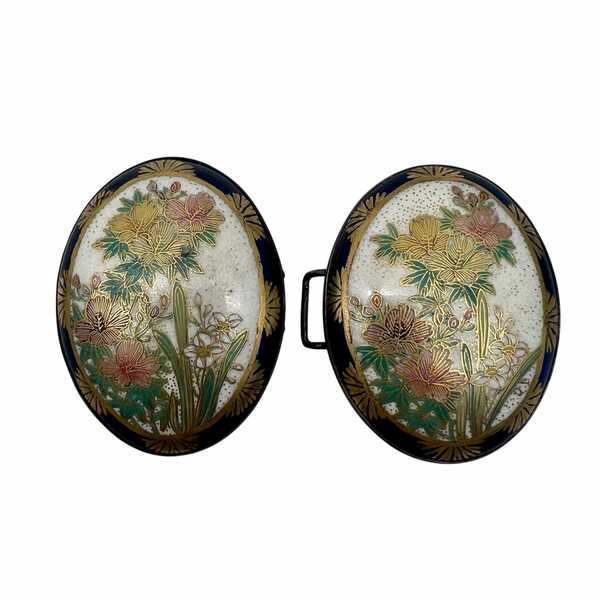Antique Early 20th Century Japanese Satsuma Pottery Belt Buckle Floral ...