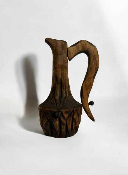 Brutalist Carved Wood Pitcher | Vintage Wooden Vessel | Spanish Folk ...