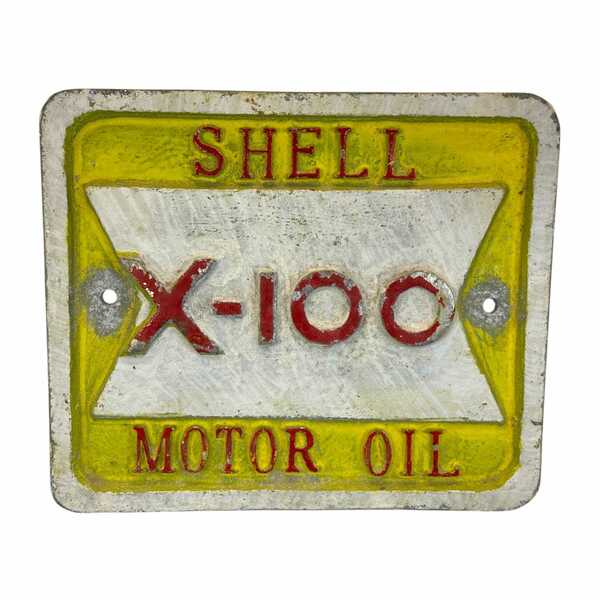 Vintage 1960s Shell X 100 Motor Oil Aluminum Metal Garage Sign App 27 ...