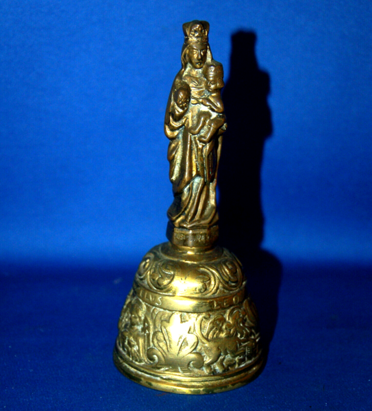 An Antique Brass Medieval Gothic Apostle Bell With Madonna Figure, 19th ...