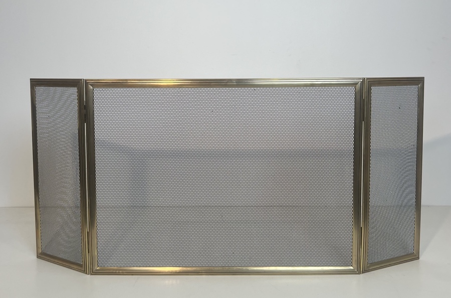 Neoclassical Style Brass And Mesh Fire Screen | Vinterior
