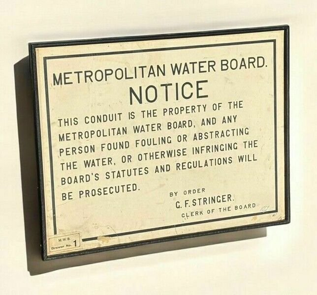 Metropolitan Water Board Original Warning Sign. 68 X 53 Cms. | Vinterior