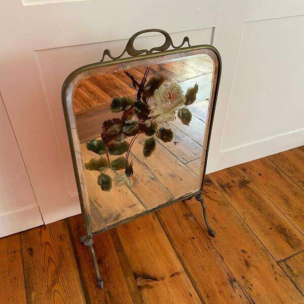 Antique Fireguard Fireplace Screen Metal Brass Gold Mirror Vintage Fire ...