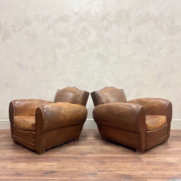 Pair Of French Leather Moustache Back Club Chairs Vinterior