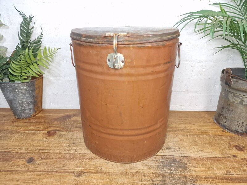 Vintage Indian Industrial Galvanised Metal Rice Grain Storage Drum Bin ...