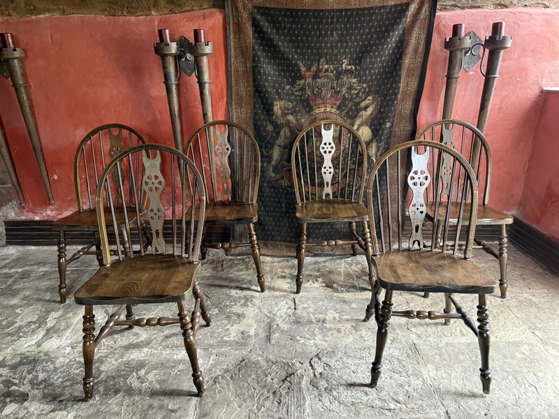 Vintage Set 6 Rustic Farmhouse Kitchen Beech Windsor Hoop Wheelback ...