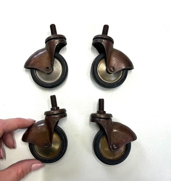Set Of 4 Vintage Castors / Old Industrial Wheels / Metal Wheels / Multi ...