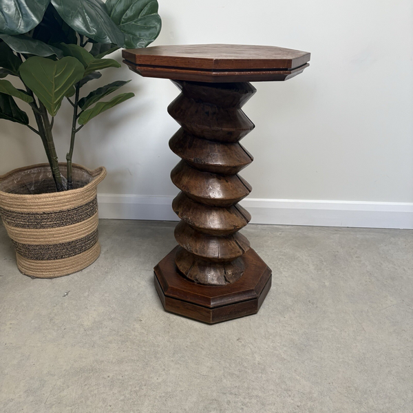 Low Turned Oak French Cider Press “Vis” Screw Plinth Plant Vase Display ...
