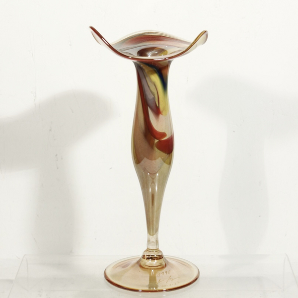 Peter Kaspar Multicolor Signature Tip Blown Glass Vase 1990 | Vinterior