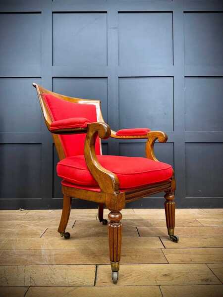 Antique Mahogany Armchair / Red Upholstered Chair / Victorian Empire ...