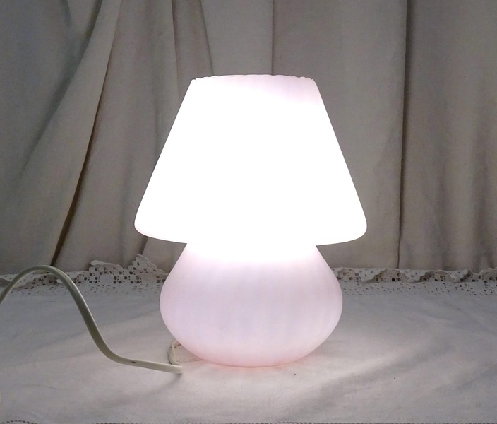 Vintage 1970s Pink Frosted Glass Mushroom Lamp, Retro Glassware Bedside ...