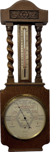 Superb Art Deco Oak Barley Twist Weather Barometer Tyco’s England ...