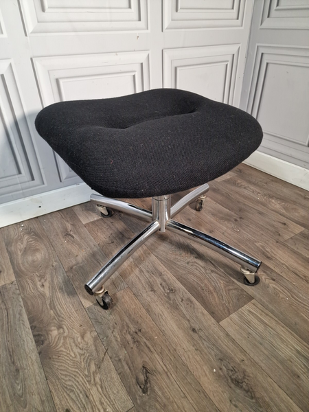Retro Black Fabric Swivel Foot Stool Seat Office Chair Mid Century Mcm ...