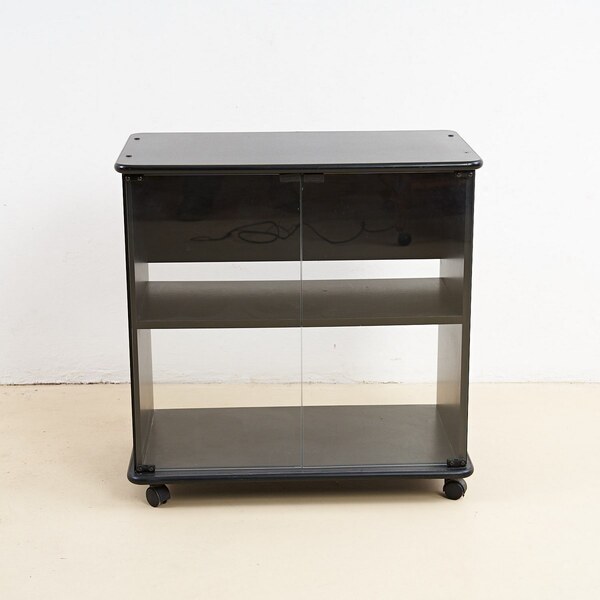 Cabinet With Wheels Tv Stand – Stereo Stand, Double Glass Door | Vinterior