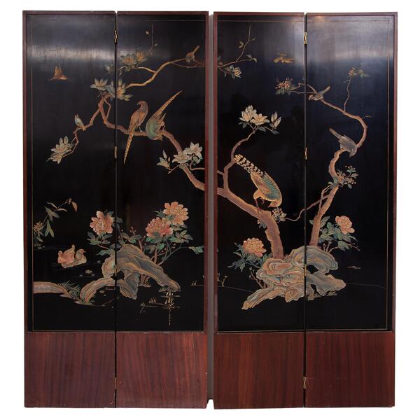 Midcentury Modern Chinese Four Panel Screen, Roomdivider With Landscape ...