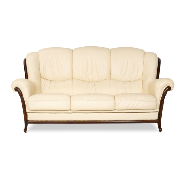 Nieri Palatino Leather Three Seater Cream Sofa | Vinterior