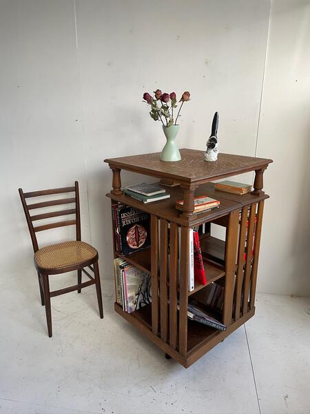 Large Vintage Revolving Library Storage Cabinet Display Shelf | Vinterior